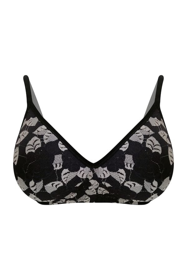 Buy Padded Non-Wired Full Cup Leaf Patterned T-shirt Bra in Black ...