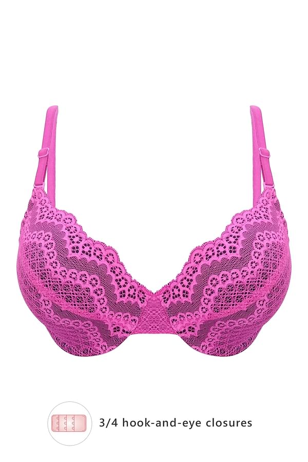 Buy Padded Underwired Demi Cup Multiway Bra In Dark Pink Lace