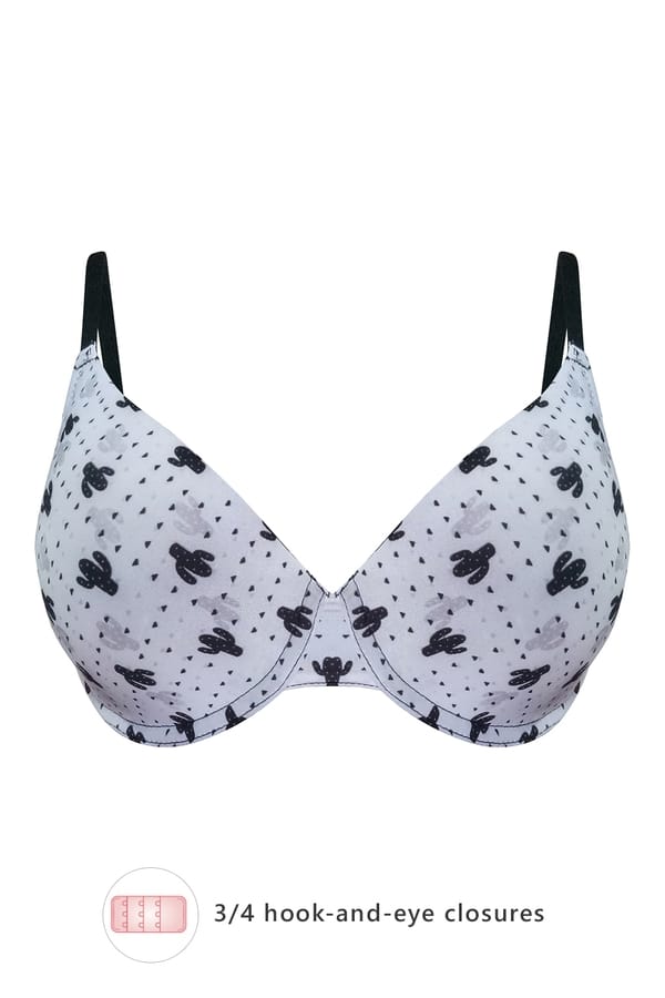 Buy Padded Underwired Cactus Print Full Cup Bra in White Online India ...