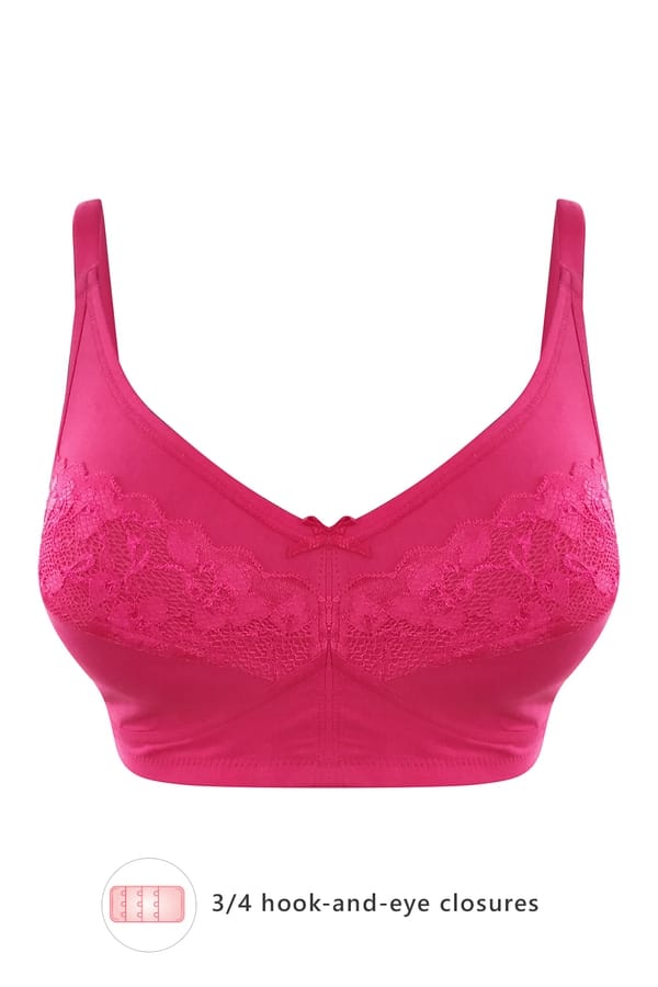 Buy Non-Padded Non-Wired Full Figure Bra in Dark Pink - Cotton & Lace ...