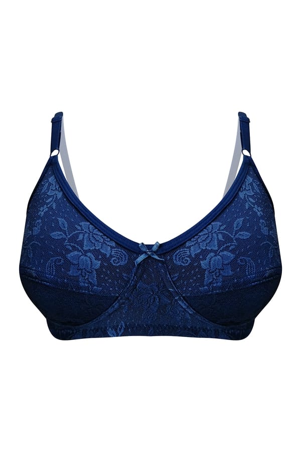 Buy Non-Padded Non-Wired Full Cup Floral Patterned Bra in Navy - Lace ...
