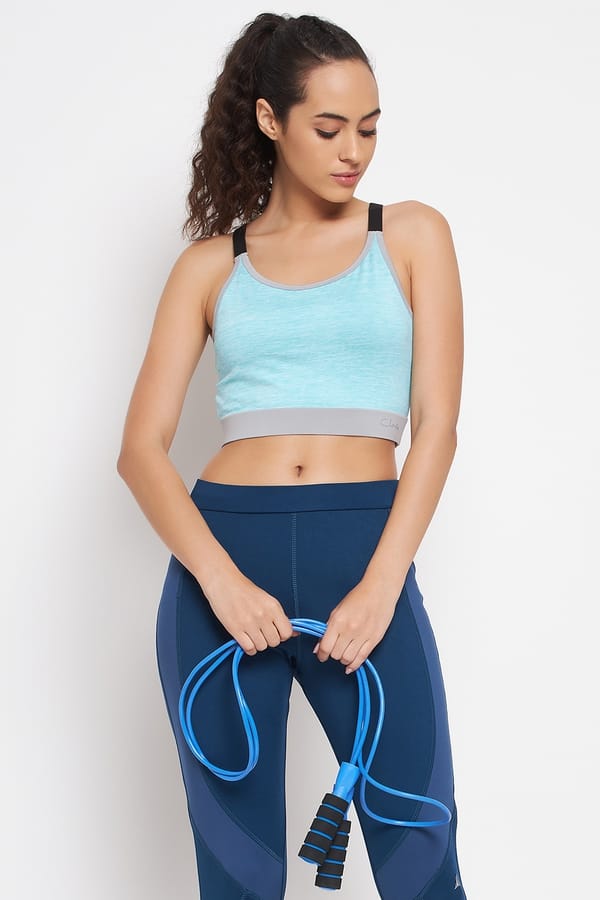 Buy Medium Impact Padded Non-Wired Sports Bra in Sky Blue Melange ...