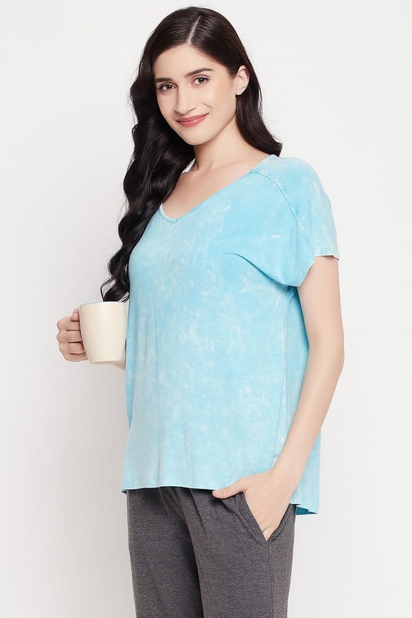 Buy Chic Basic Stone Washed Print Top in Sky Blue - Cotton Online India ...