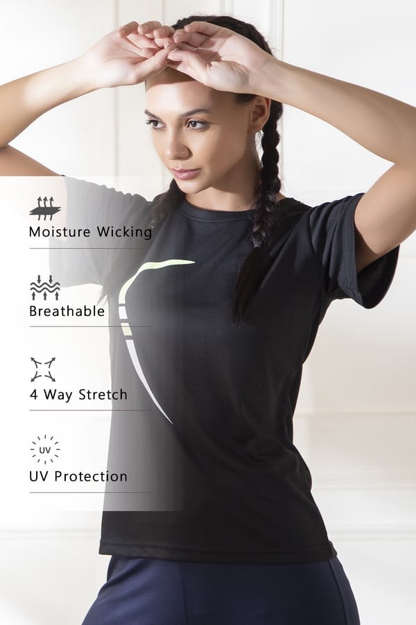 Buy Quick Dry Graphic-Print Sports T-shirt in Black with Reflective ...