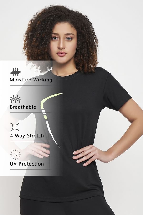 Buy Quick Dry Graphic-Print Sports T-shirt in Black with Reflective ...