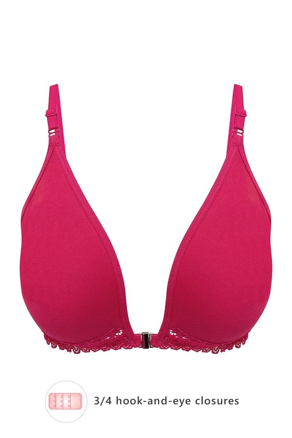 Buy Non-Padded Non-Wired Front Open Plunge Bra in Hot Pink - Cotton ...