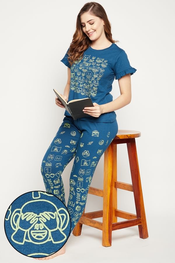 Buy Doodle Print Top & Jogger Set in Dark Blue - 100% Cotton Online ...