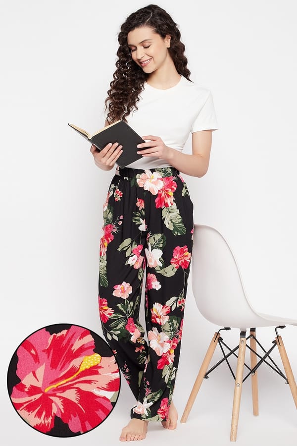 Buy Pretty Florals Pyjama in Black - Rayon Online India, Best Prices ...