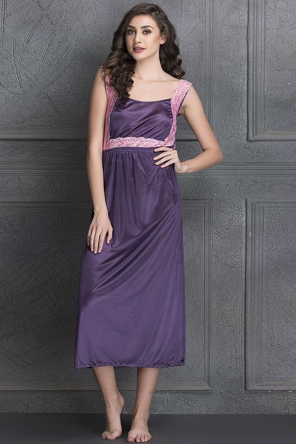 Buy Satin Long Nighty with Lace Online India, Best Prices, COD - Clovia ...