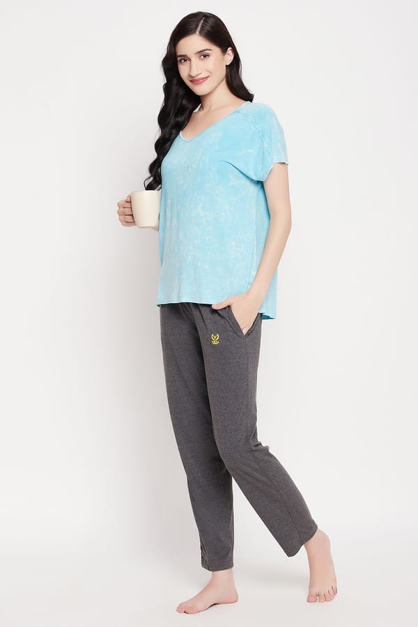 Buy Chic Basic Stone Washed Print Top in Sky Blue - Cotton Online India ...