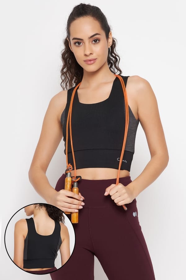 Buy Medium Impact Padded Active Sports Bra in Dark Grey Online India ...