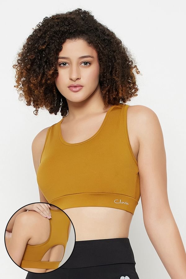 Buy Medium Impact Padded Racerback Active Sports Bra in Mustard Yellow ...