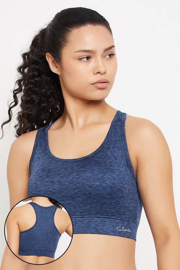 Buy Medium Impact Padded Racerback Active Sports Bra in Navy Melange ...