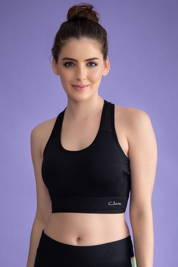 Buy Medium Impact Padded Sports Bra with Mesh Racerback Design in Black ...