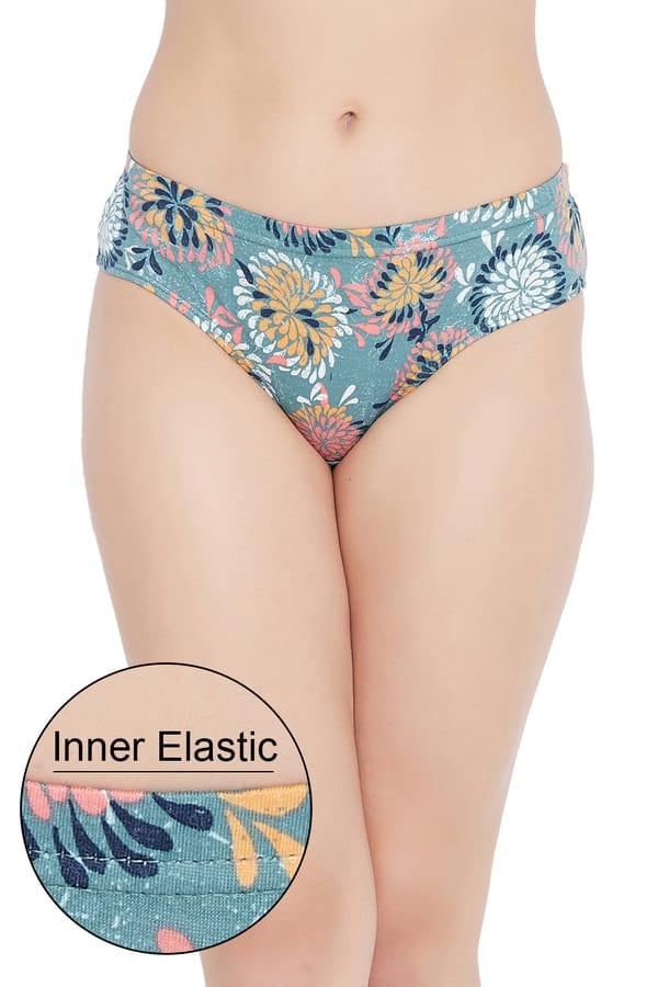 Buy Mid Waist Floral Print Hipster Panty in Sage Green with Inner Elastic - Cotton Online India ...