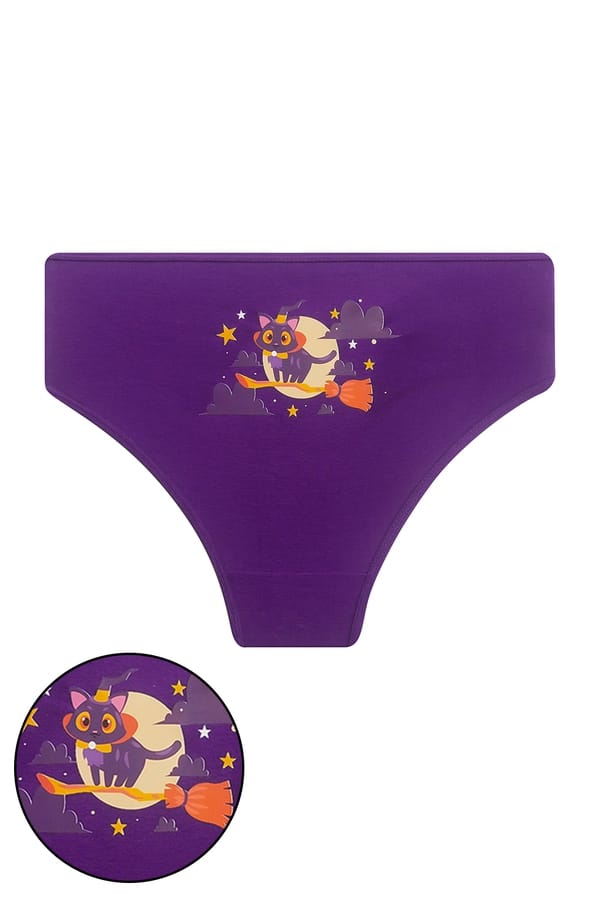 Buy Mid Waist Halloween Print Hipster Panty In Purple Cotton Online