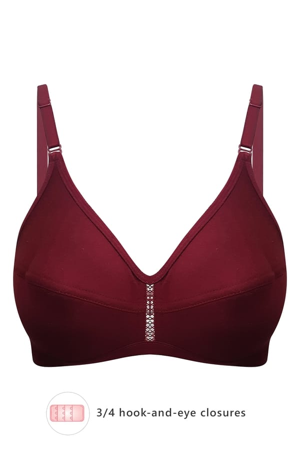 Buy Non-Padded Non-Wired Full Coverage Bra in Maroon - Cotton Rich ...
