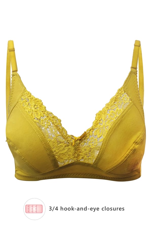 Buy Non-Padded Non-Wired Full Coverage Bra in Mustard Yellow- Lace ...
