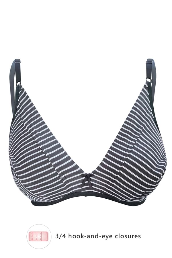 Buy Non-Padded Non-Wired Demi Cup Striped Plunge Bra in Black- Cotton ...