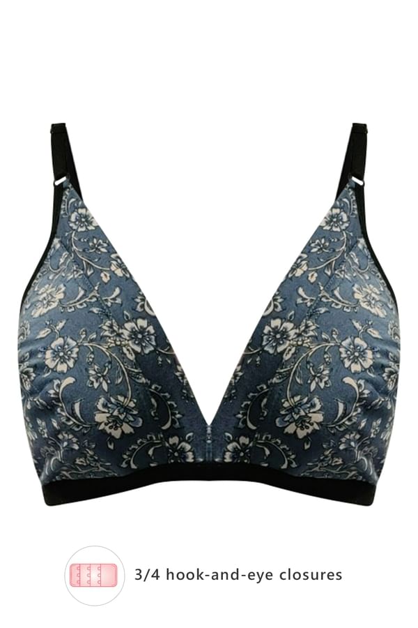 Buy Non-Padded Non-Wired Floral Print Bra in Dark Blue - Cotton Rich ...