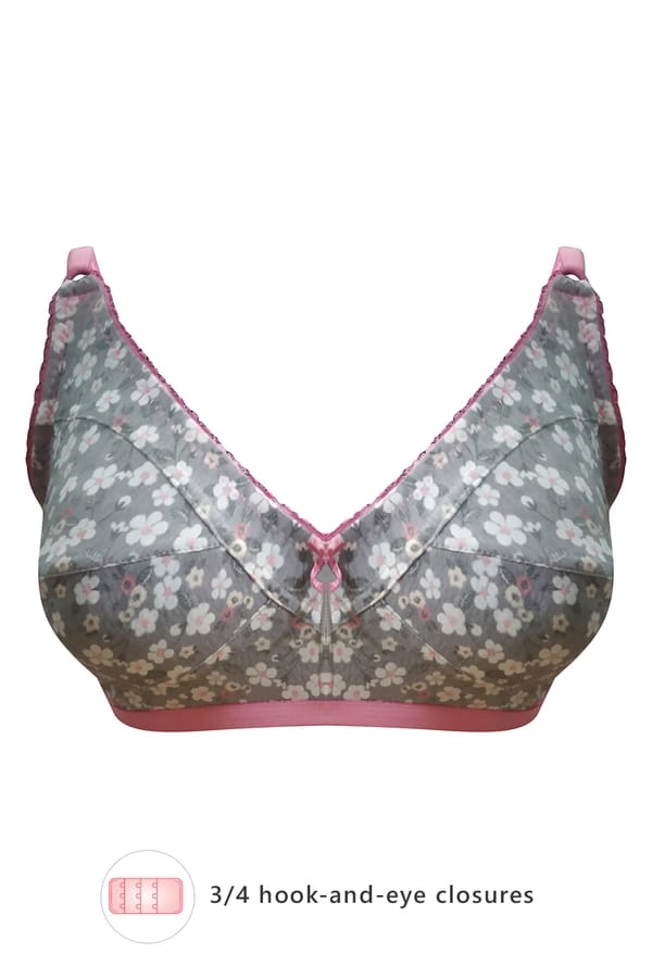 Buy Non-Padded Non-Wired Floral Print Full Figure Bra in Grey - Cotton ...