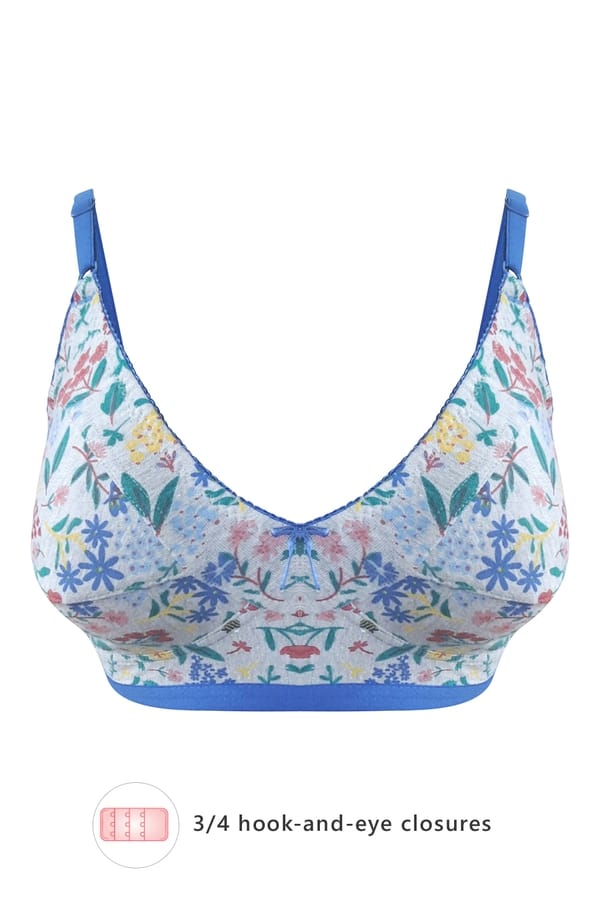 Buy Non-Padded Non-Wired Floral Print Full Figure Bra in Light Blue ...