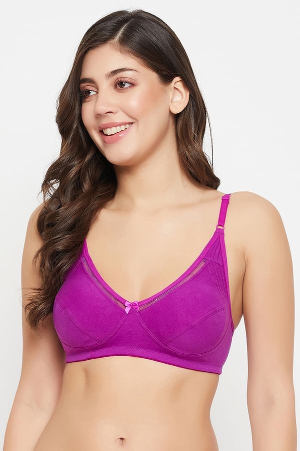 Buy Non Padded Non Wired Full Cup Bra In Purple Cotton Rich Online