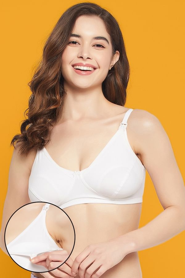 Buy Non-Padded Non-Wired Full Cup Feeding Bra in White - Cotton Online India, Best Prices, COD ...