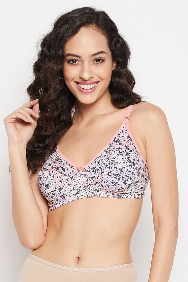 Buy Non-Padded Non-Wired Full Cup Floral Print Bra in Navy - Cotton Online India, Best Prices ...