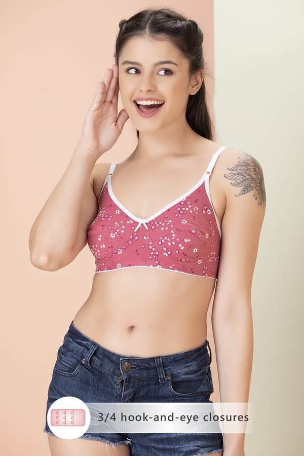 Buy Non-Padded Non-Wired Full Cup Floral Print Bra in Rose Pink - 100% Cotton Online India, Best ...