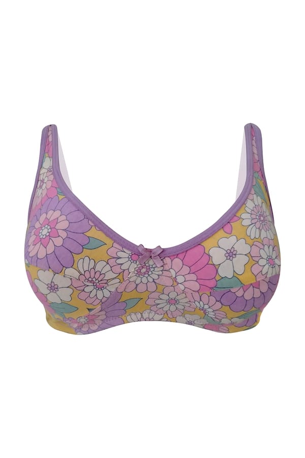 Buy Non-Padded Non-Wired Full Cup Floral Print Bra in Yellow - Cotton ...