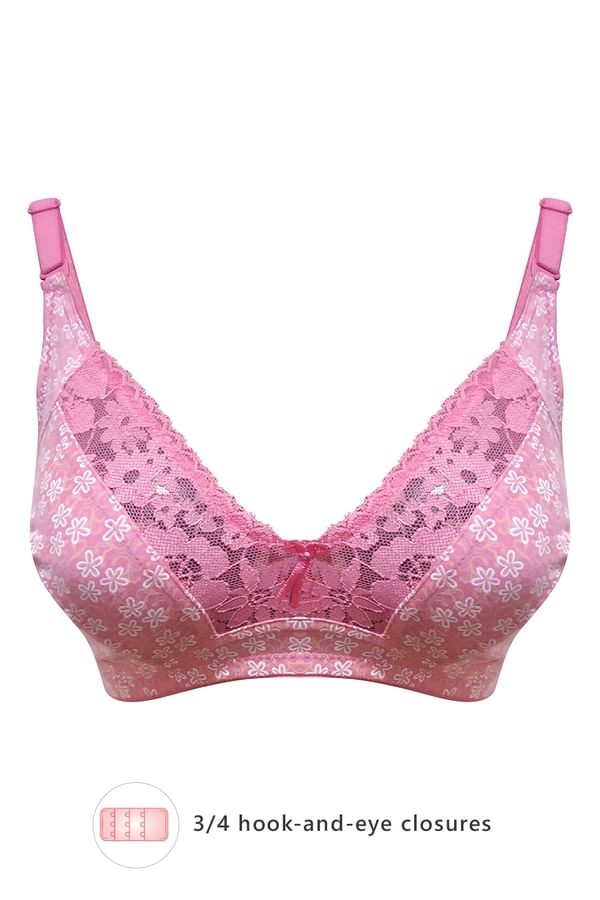 Buy Non-Padded Non-Wired Full Cup Floral Print Multiway Bra in Baby Pink - Cotton & Lace Online ...