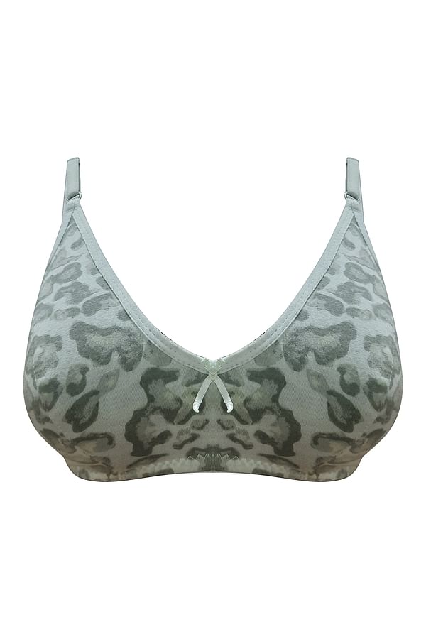Buy Non Padded Non Wired Full Cup Printed Bra In Sage Green Online