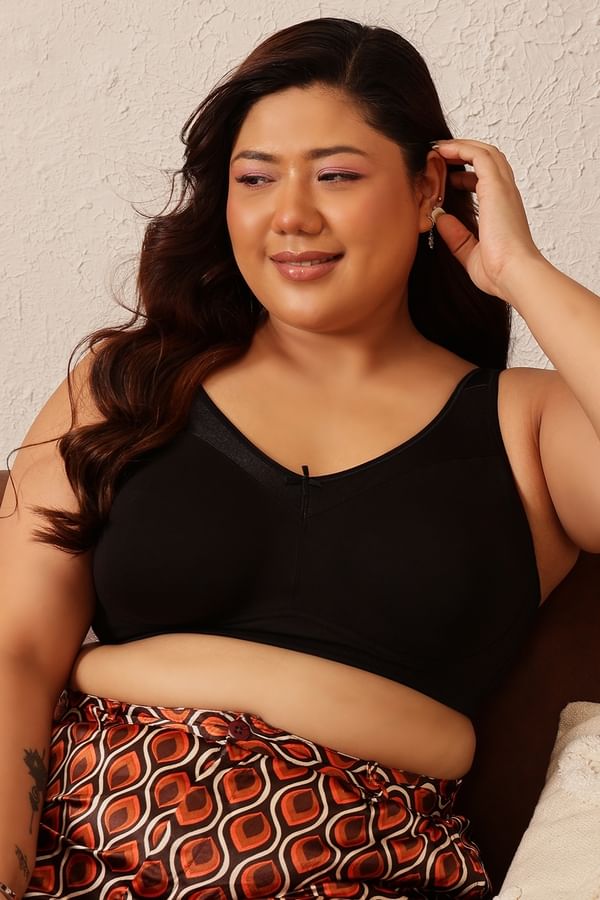 Buy Non-Padded Non-Wired Full Figure Bra in Black - Cotton Online India ...