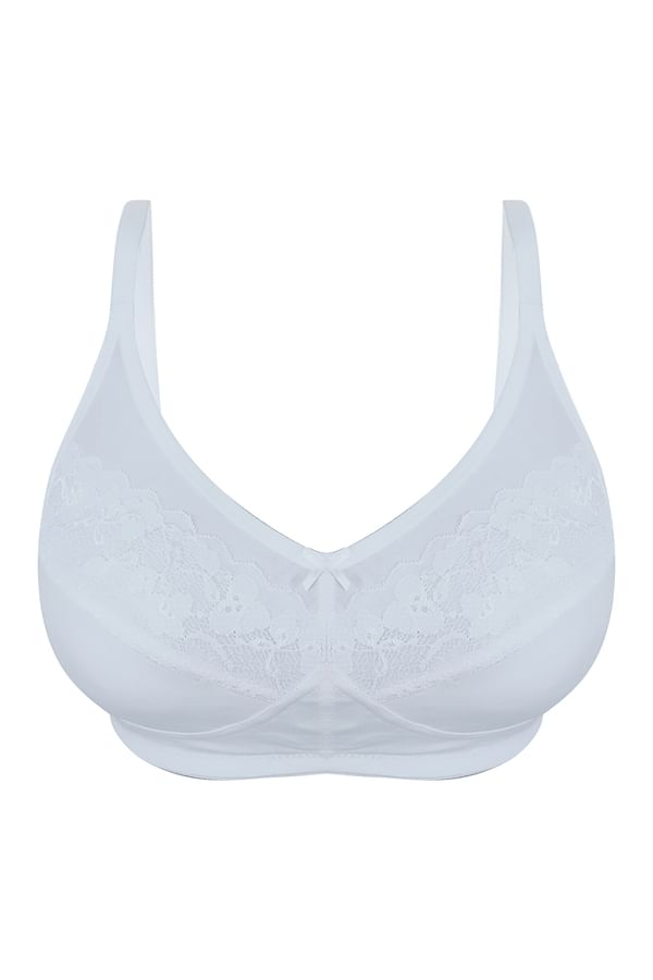Buy Non-Padded Non-Wired Full Figure Bra in White- Cotton & Lace Online ...