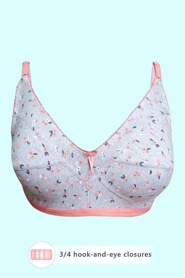 Buy Non-Padded Non-Wired Full Figure M-Frame Floral Print Bra in Grey ...