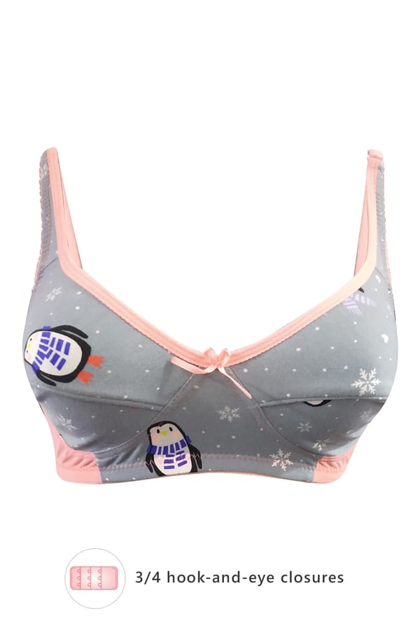 Buy Non-Padded Non-Wired Full Cup Penguin Print Bra in Grey Online ...