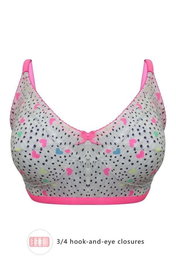 Buy Non-Padded Non-Wired Printed Full Figure Bra in Grey - Cotton Rich ...