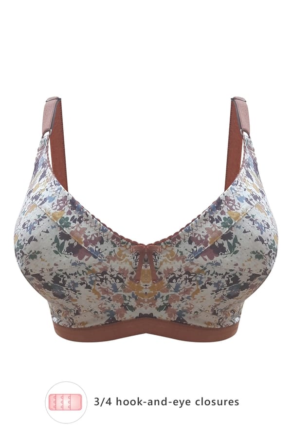 Buy Non-Padded Non-Wired Printed Full Figure Bra in Multicolour- Cotton ...