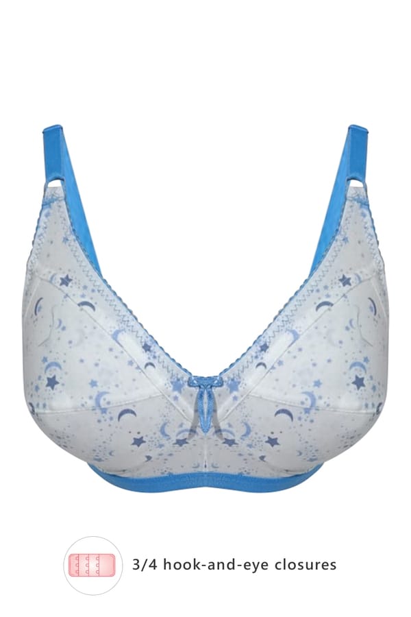 Buy Non-Padded Non-Wired Star Print Full Figure Bra in White- Cotton ...