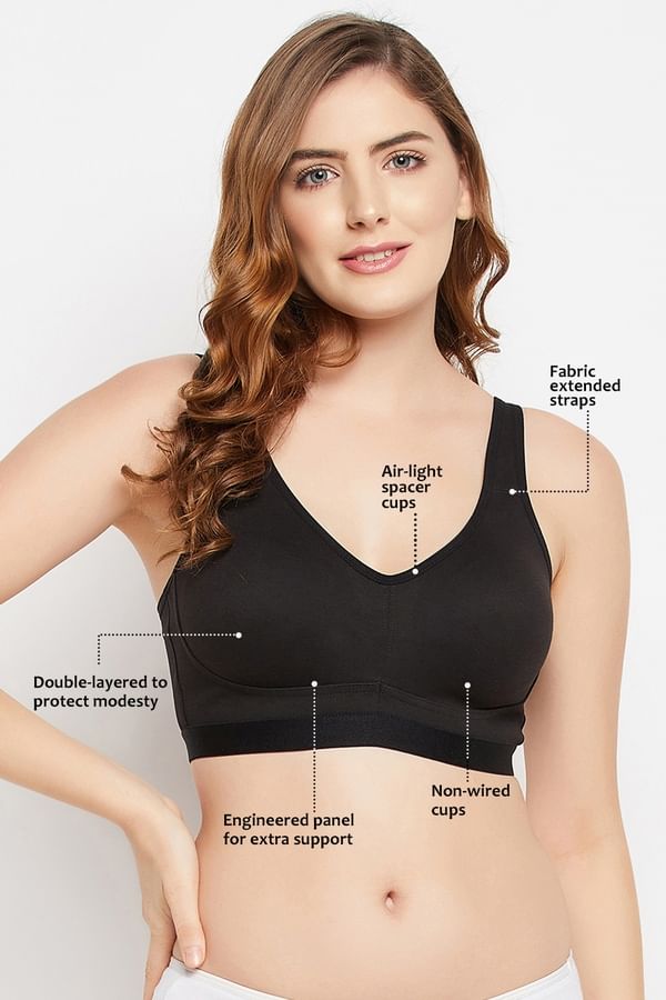Buy Non-Padded Non-Wired Full Figure Spacer Cup T-shirt Bra in Black ...