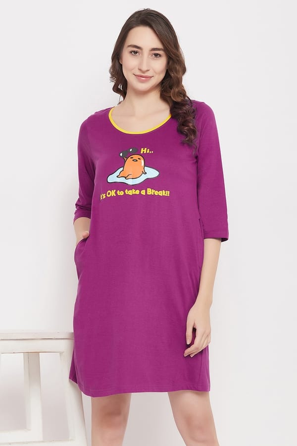 Buy Graphic & Text Print Short Dress in Purple - 100% Cotton Online ...