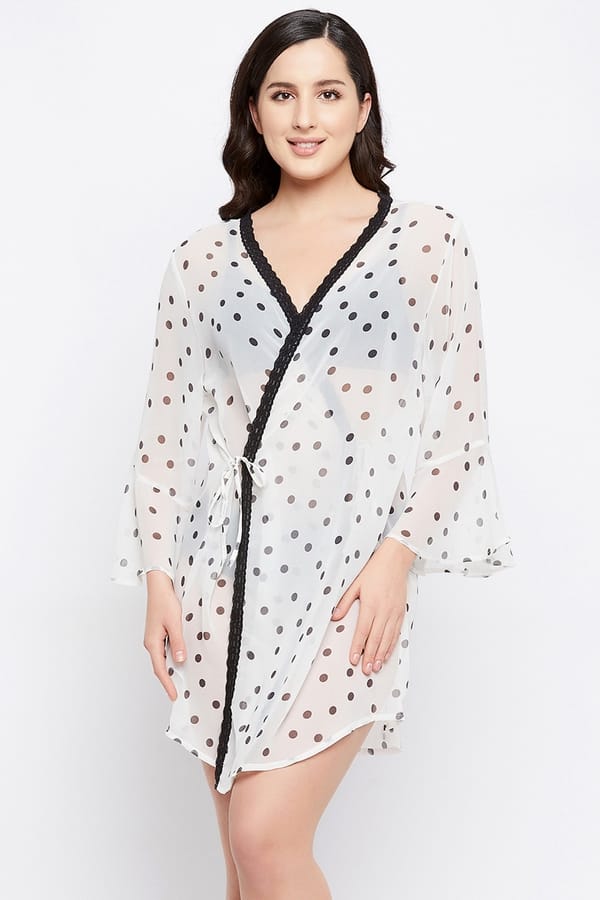 Buy Sheer Polka Print Robe in White - Georgette Online India, Best ...