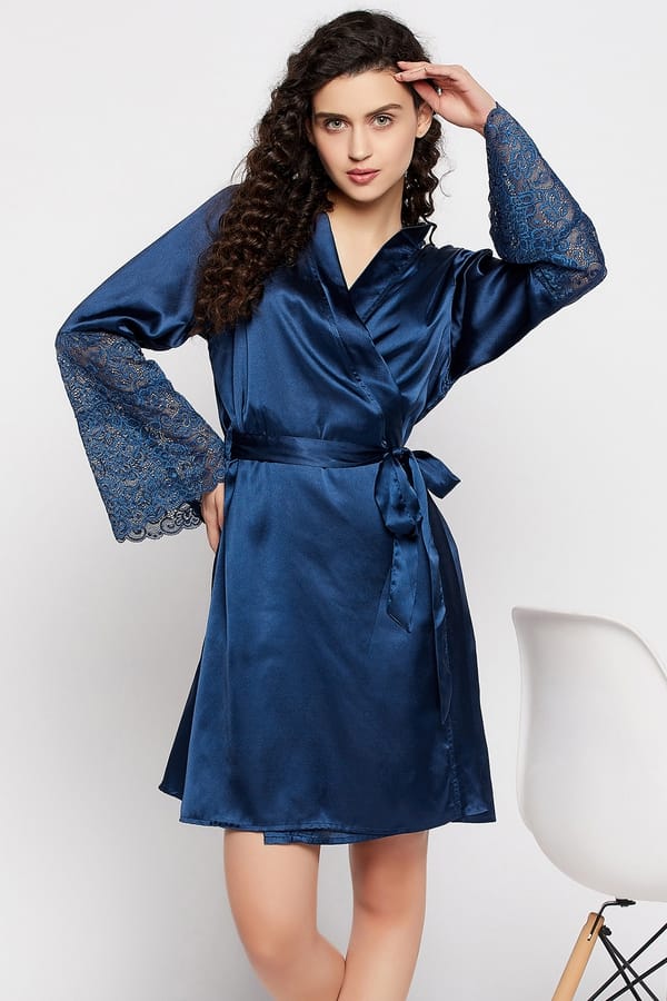 Buy Chic Basic Robe in Dark Blue - Satin Online India, Best Prices, COD ...