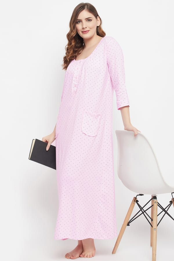 Buy Print Me Pretty Long Nighty in Baby Pink - Cotton Rich Online India ...