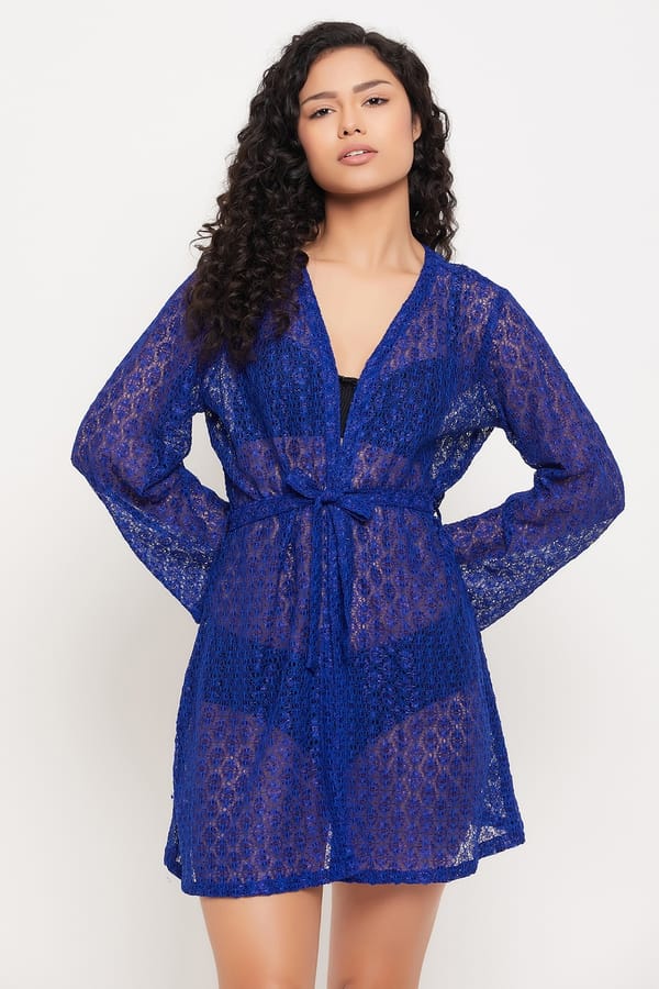 Buy Chic Basic Sheer Robe in Royal Blue - Lace Online India, Best ...