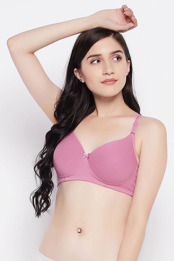 Buy Padded Non Wired Demi Cup Multiway T Shirt Bra In Lilac Cotton