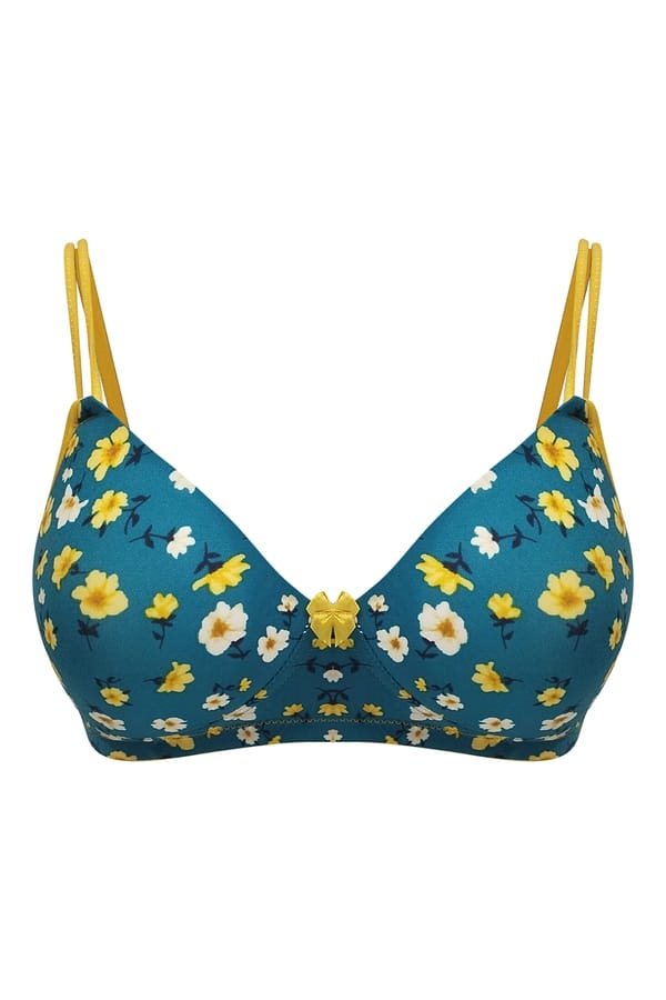 Buy Padded Non-Wired Full Cup Floral Print T-shirt Bra in Turquoise ...