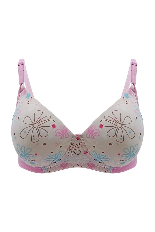 Buy Padded Non-Wired Full Cup Floral Print T-shirt Bra in White Online India, Best Prices, COD ...