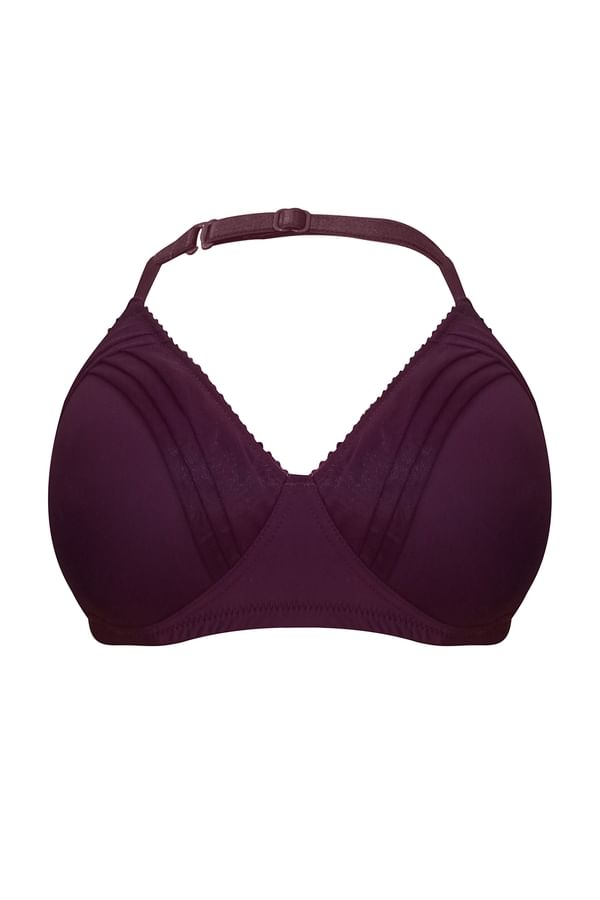 Buy Padded Non-Wired Full Cup Halter Neck Bra in Plum Colour Online ...
